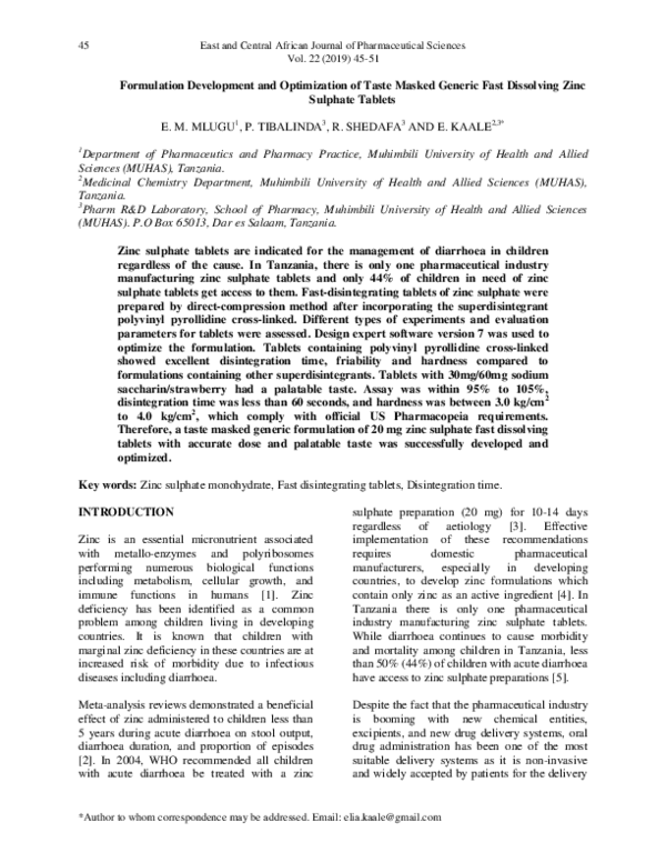 (PDF) Formulation development and optimization of taste masked generic ...
