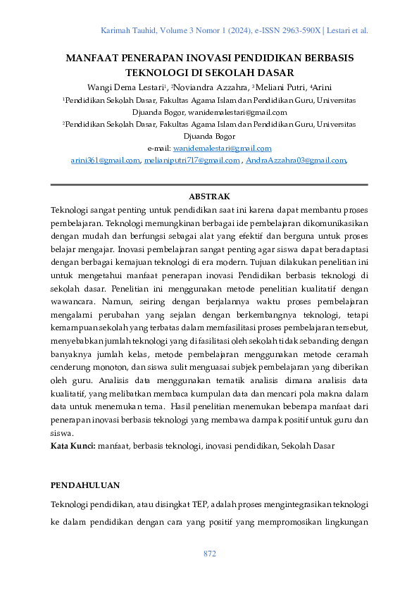 (PDF) Manfaat Penerapan Inovasi Pendidikan Berbasis Teknologi di ...