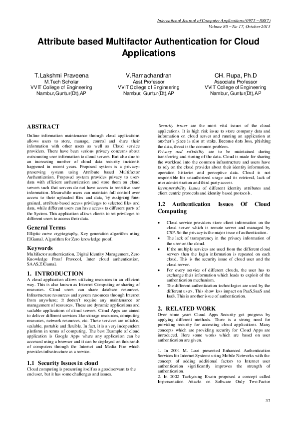 (PDF) Attribute based Multifactor Authentication for Cloud Applications