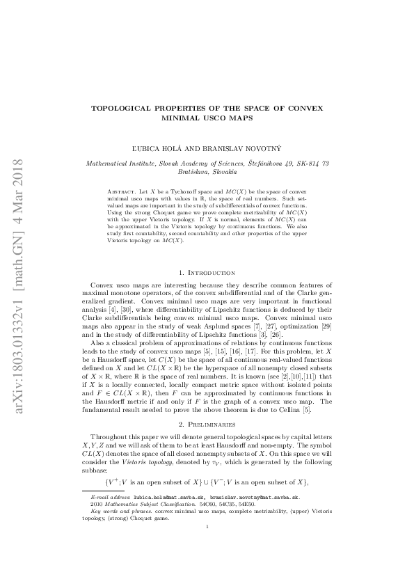 (PDF) Topological Properties of the Space of Convex Minimal Usco Maps