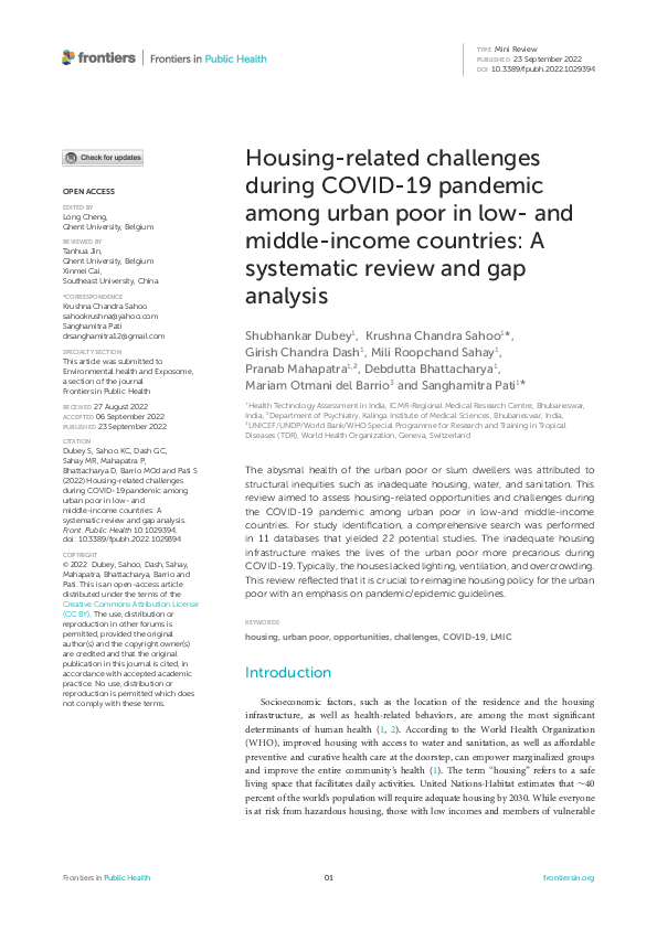 (PDF) Housing-related challenges during COVID-19 pandemic among urban ...