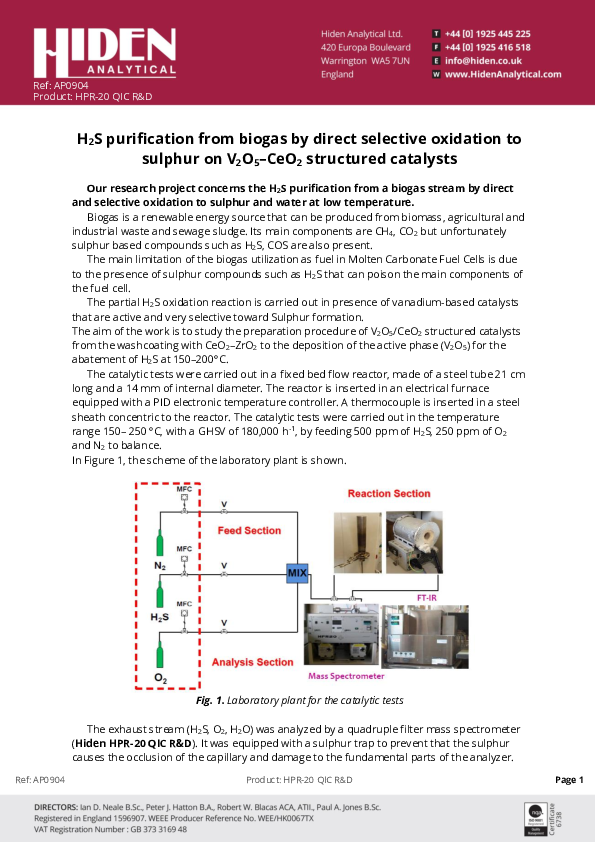 (PDF) H2S purification from biogas by direct selective oxidation to ...