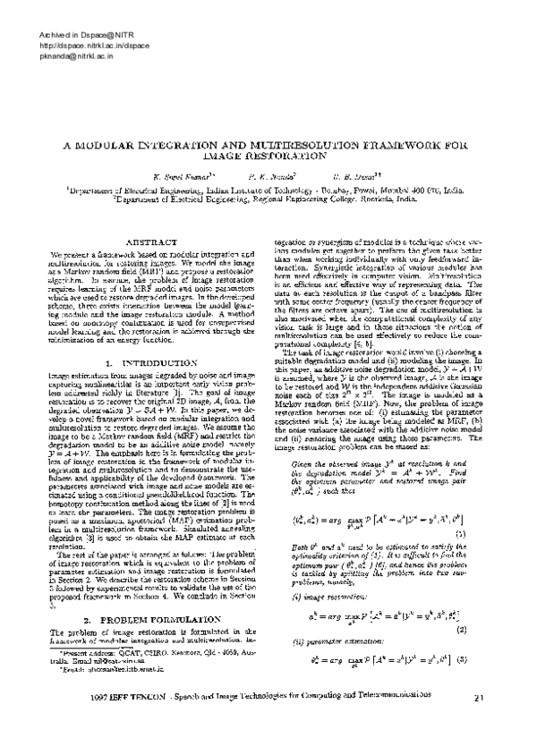 (PDF) A modular integration and multiresolution framework for image restoration