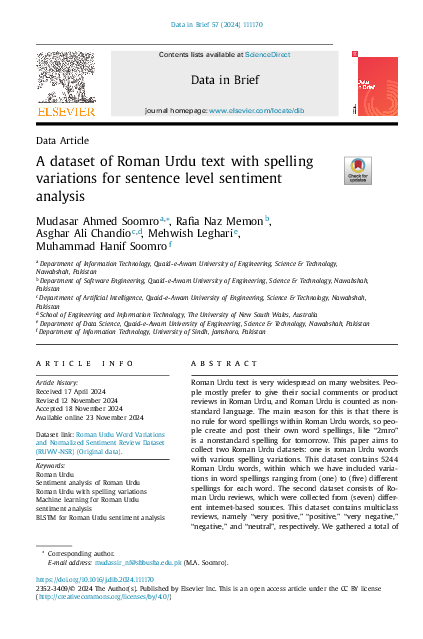 (PDF) A dataset of Roman Urdu text with spelling variations for ...