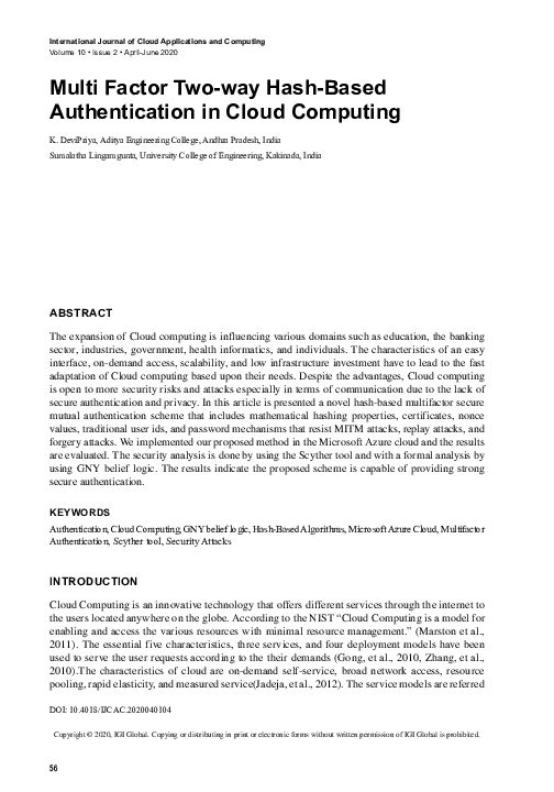 (PDF) Multi Factor Two-way Hash-Based Authentication in Cloud Computing