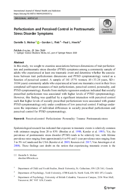 (PDF) Perfectionism and Perceived Control in Posttraumatic Stress ...