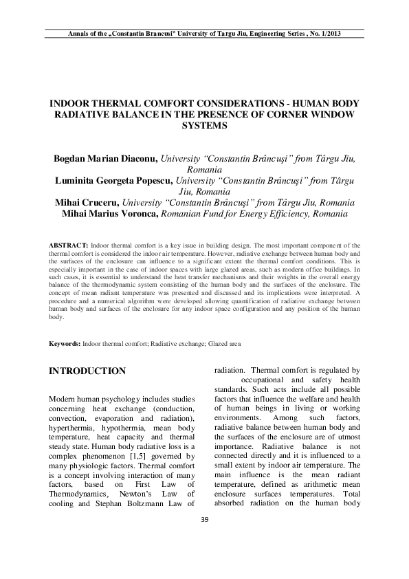 (PDF) Indoor Thermal Comfort Considerations - Human Body Radiative Balance in the Presence of ...