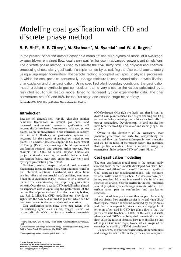 (PDF) Modelling coal gasification with CFD and discrete phase method