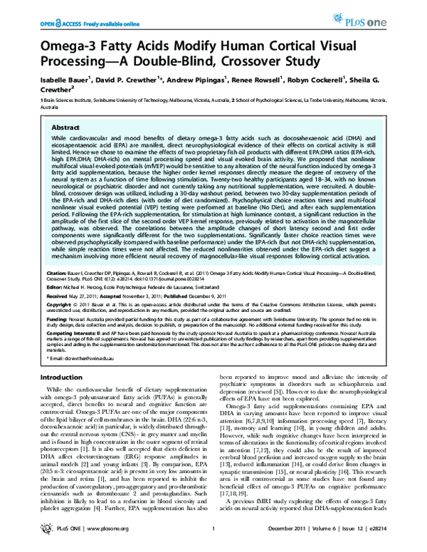 (PDF) Omega-3 Fatty Acids Modify Human Cortical Visual Processing—A ...