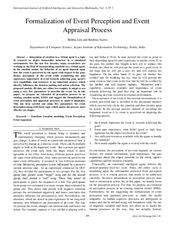 (PDF) Formalization of Event Perception and Event Appraisal Process