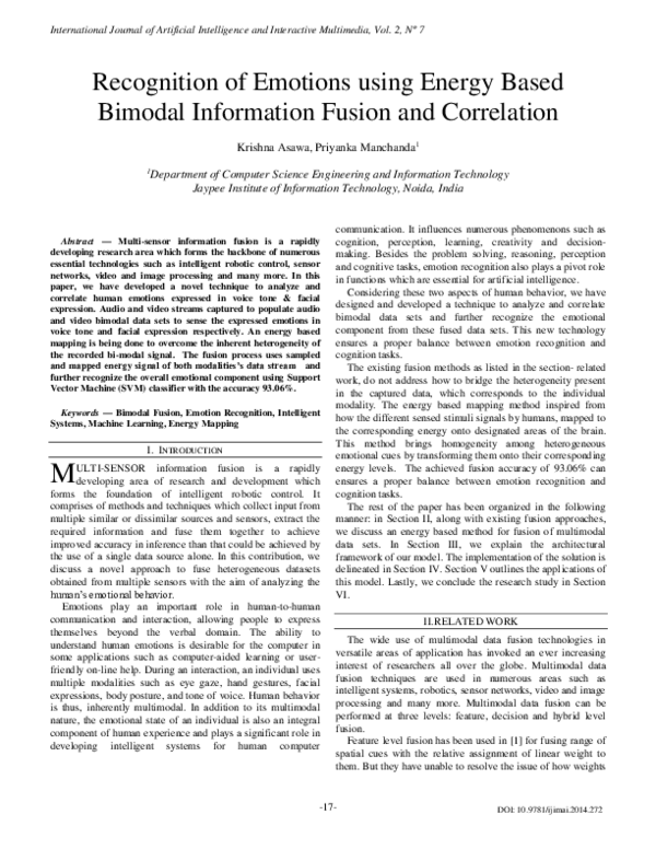 (PDF) Recognition of Emotions using Energy Based Bimodal Information Fusion and Correlation