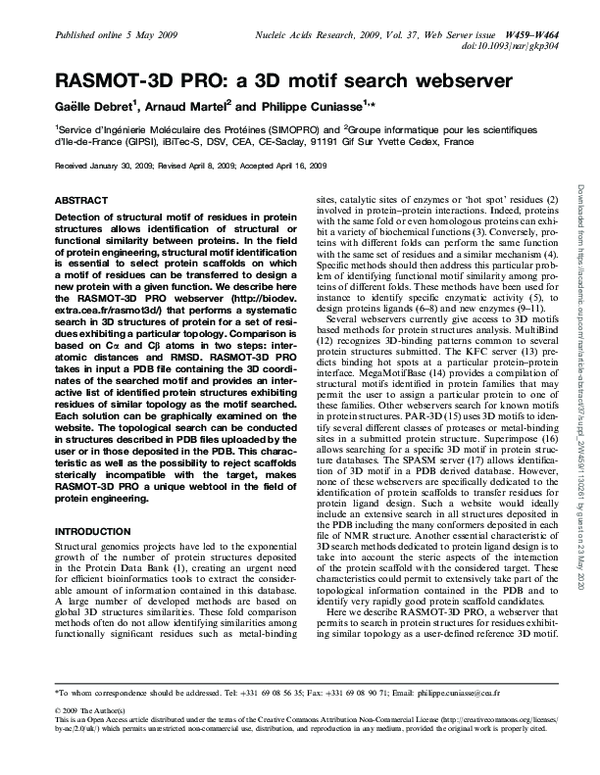 (PDF) RASMOT-3D PRO: a 3D motif search webserver