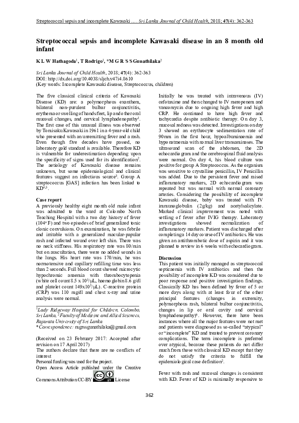 (PDF) Streptococcal sepsis and incomplete Kawasaki disease in an 8 ...