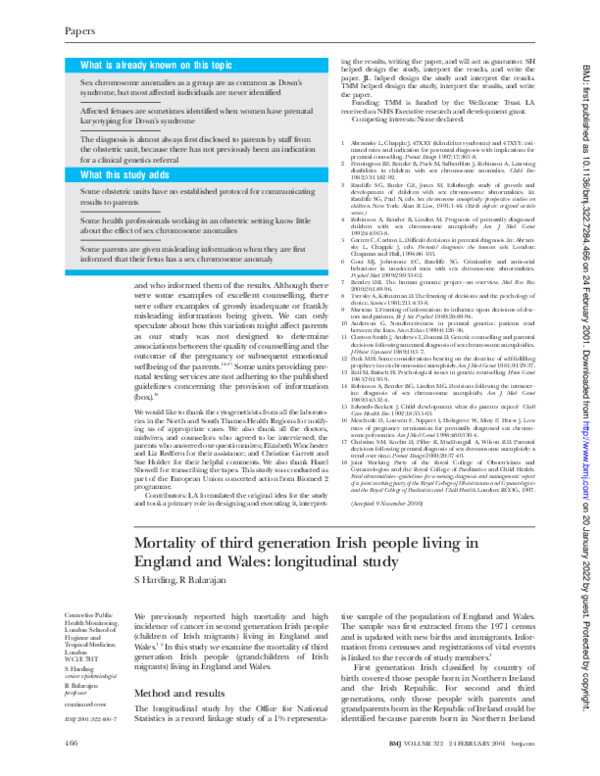(PDF) Mortality of third generation Irish people living in England and ...