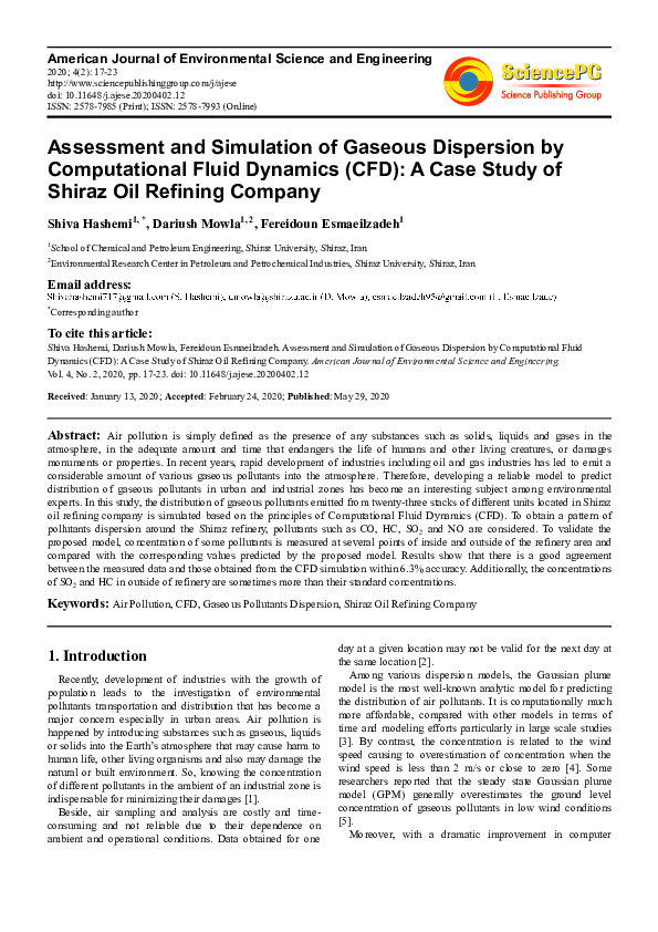 (PDF) Assessment and Simulation of Gaseous Dispersion by Computational ...