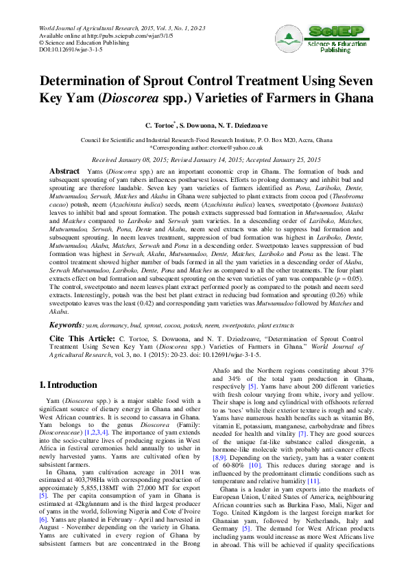 (PDF) Determination of Sprout Control Treatment Using Seven Key Yam ...