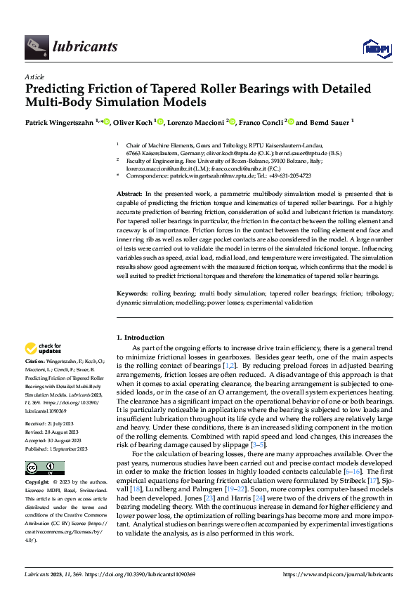(PDF) Predicting Friction of Tapered Roller Bearings with Detailed ...