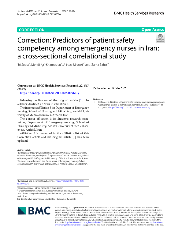 (PDF) Correction: Predictors of patient safety competency among ...