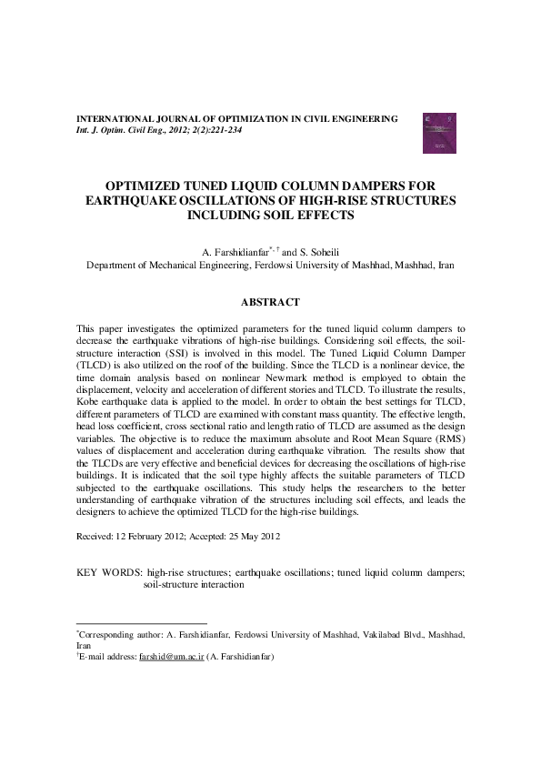 (PDF) Optimized Tuned Liquid Column Dampers for Earthquake Oscillations ...