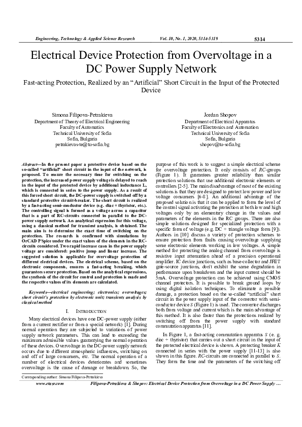 (PDF) Electrical Device Protection from Overvoltage in a DC Power ...