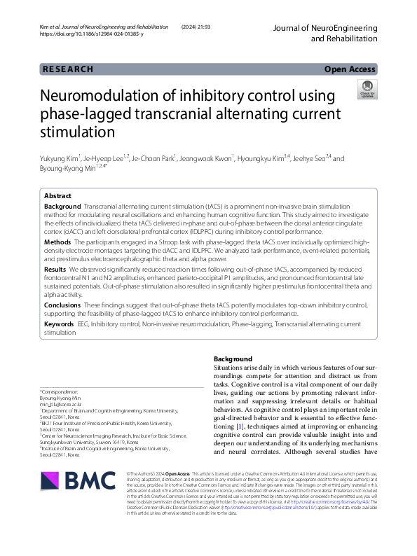 (PDF) Neuromodulation of inhibitory control using phase-lagged transcranial alternating current ...