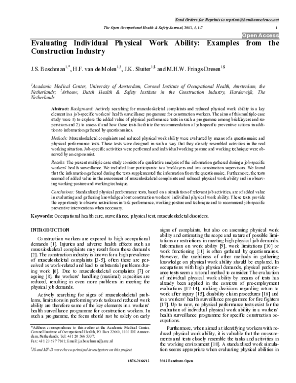 (PDF) Evaluating Individual Physical Work Ability: Examples from the ...