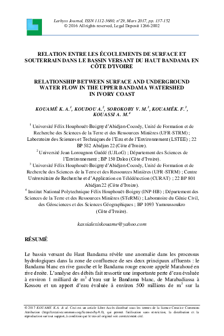 (PDF) Relationship Between Surface and Underground Water Flow in the ...