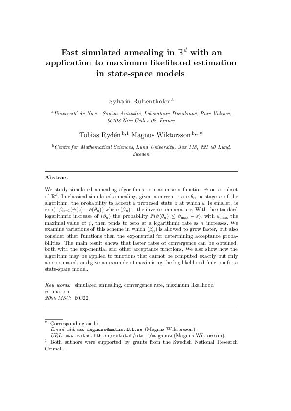 (PDF) Fast simulated annealing in Rd with an application to maximum likelihood estimation in ...