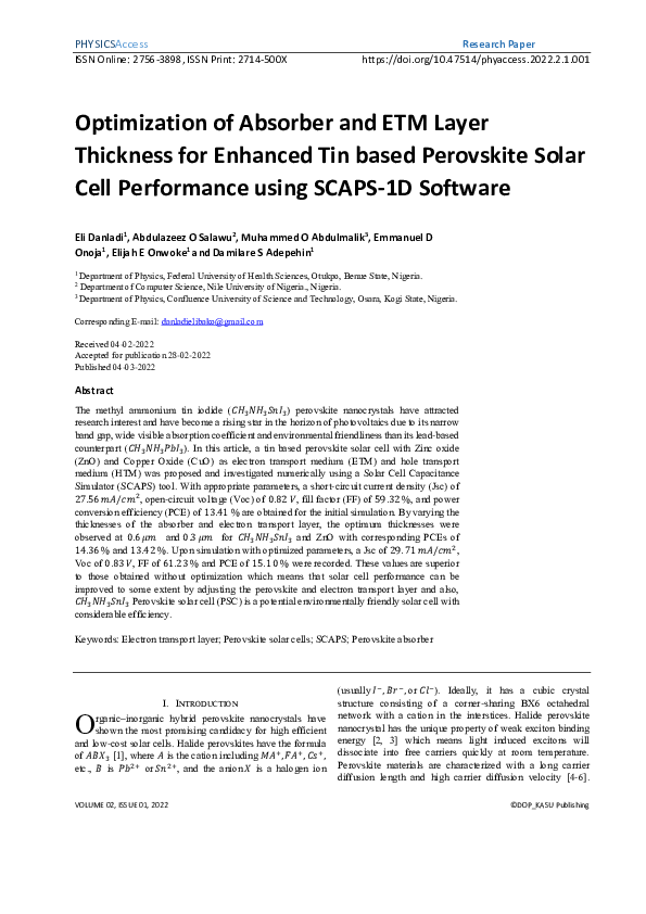 (PDF) Optimization of Absorber and ETM Layer Thickness for Enhanced Tin ...