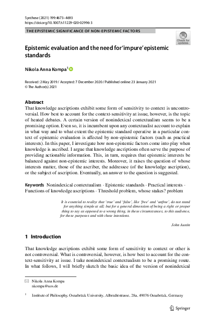 (PDF) Epistemic evaluation and the need for ‘impure’ epistemic standards