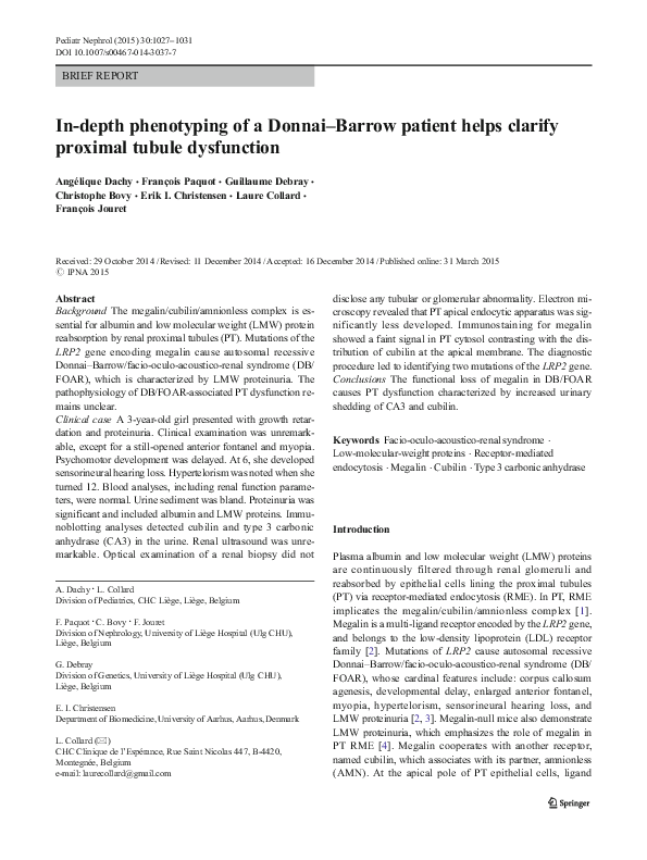 (PDF) In-depth phenotyping of a Donnai-Barrow patient helps clarify ...