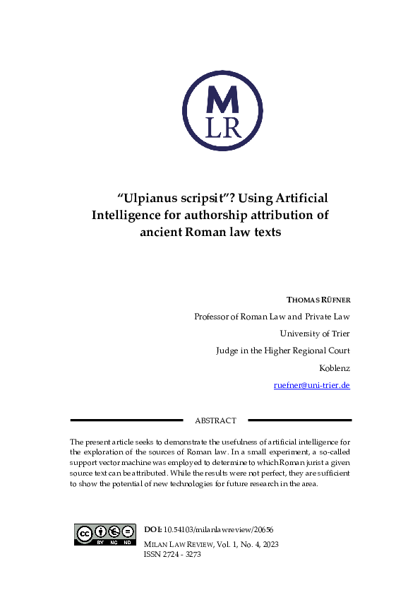 (PDF) “Ulpianus scripsit”? Using Artificial Intelligence for authorship ...