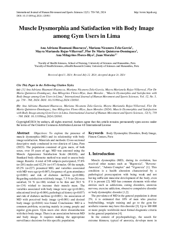(PDF) Muscle Dysmorphia and Satisfaction with Body Image among Gym ...