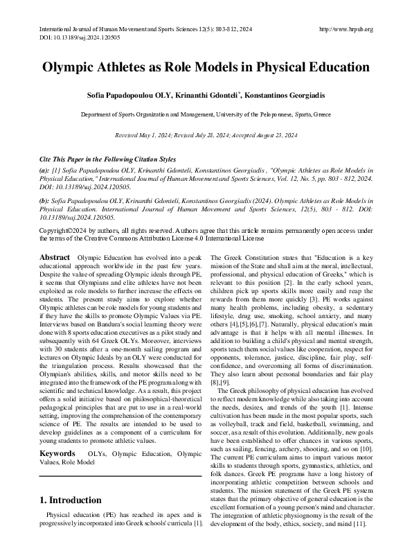 (PDF) Olympic Athletes as Role Models in Physical Education