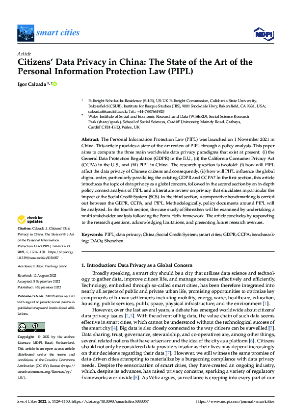 (PDF) Citizens’ Data Privacy in China: The State of the Art of the ...