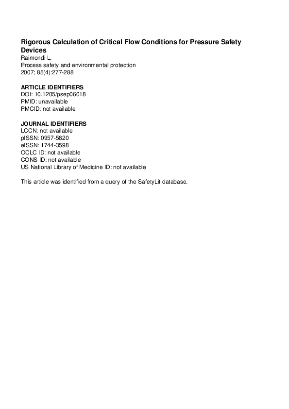 (PDF) Rigorous Calculation of Critical Flow Conditions for Pressure ...