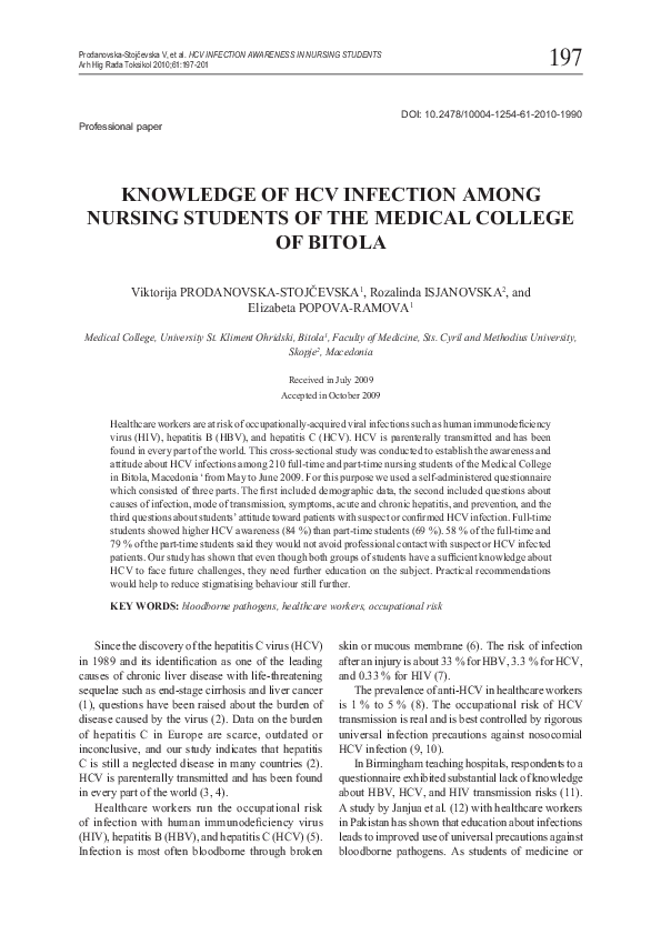 (PDF) Knowledge of HCV Infection Among Nursing Students of the Medical ...
