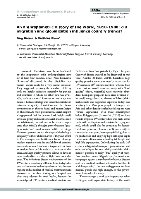 (PDF) An anthropometric history of the World, 1810-1980: did migration ...