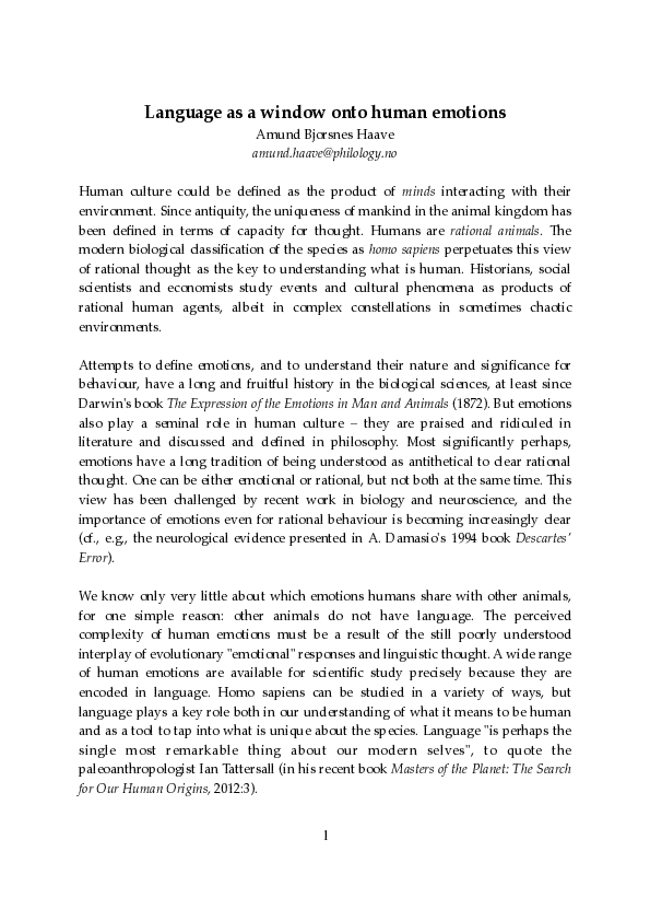 (PDF) Language as a window onto human emotions