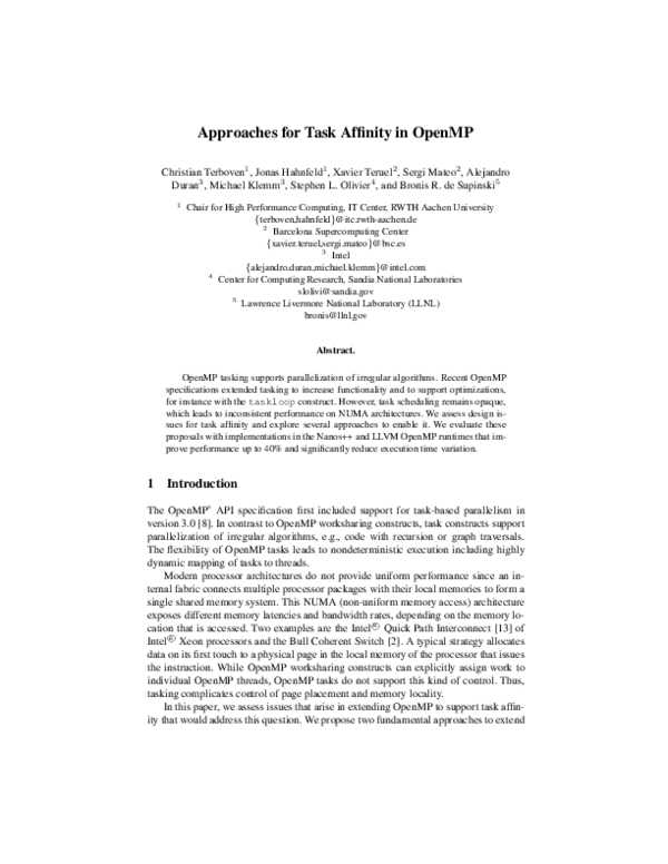 (PDF) Approaches for Task Affinity in OpenMP