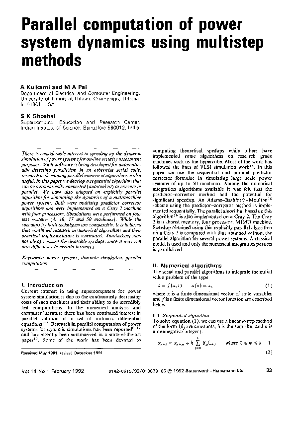 (PDF) Parallel computation of power system dynamics using multistep methods
