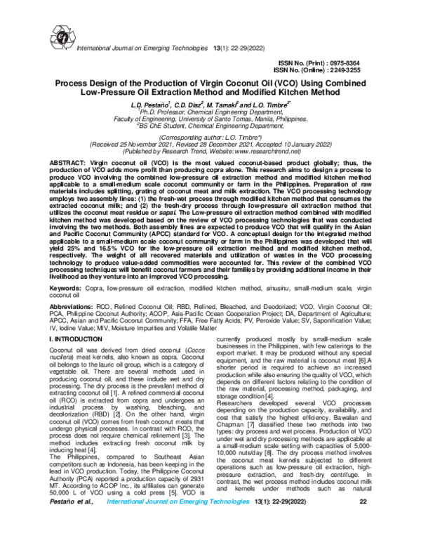(PDF) Process Design of the Production of Virgin Coconut Oil (VCO ...