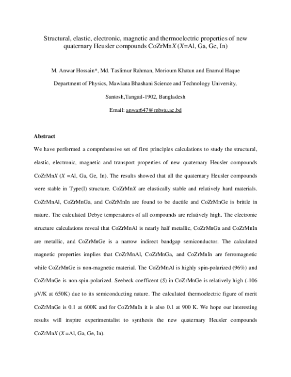 (PDF) Structural, elastic, electronic, magnetic and thermoelectric ...