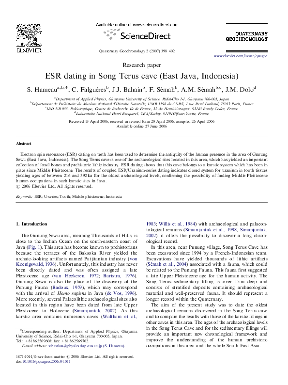 (PDF) ESR dating in Song Terus cave (East Java, Indonesia)