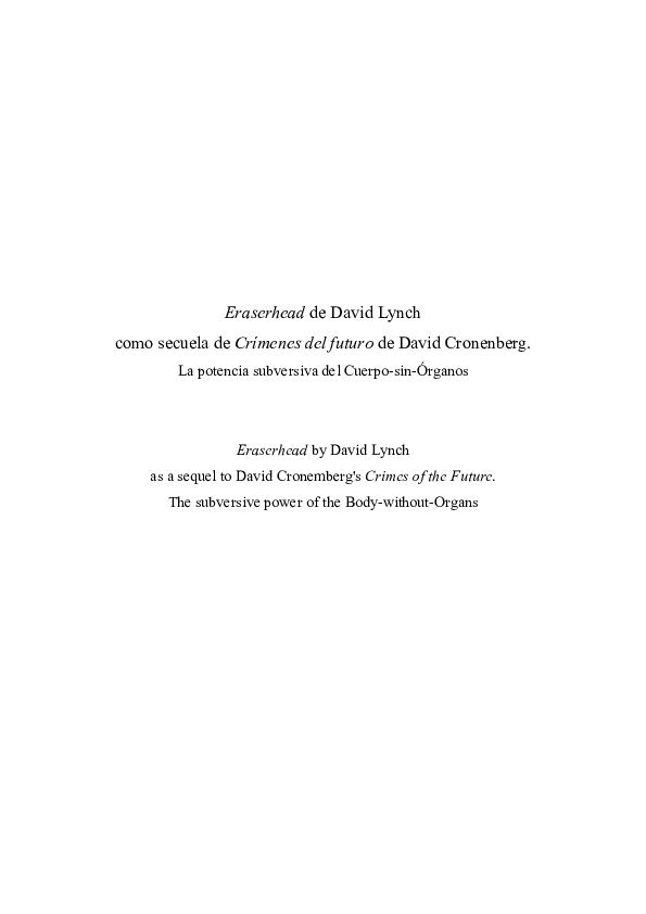 (PDF) La potencia subversiva del Cuerpo-sin-Órganos. Eraserhead de ...