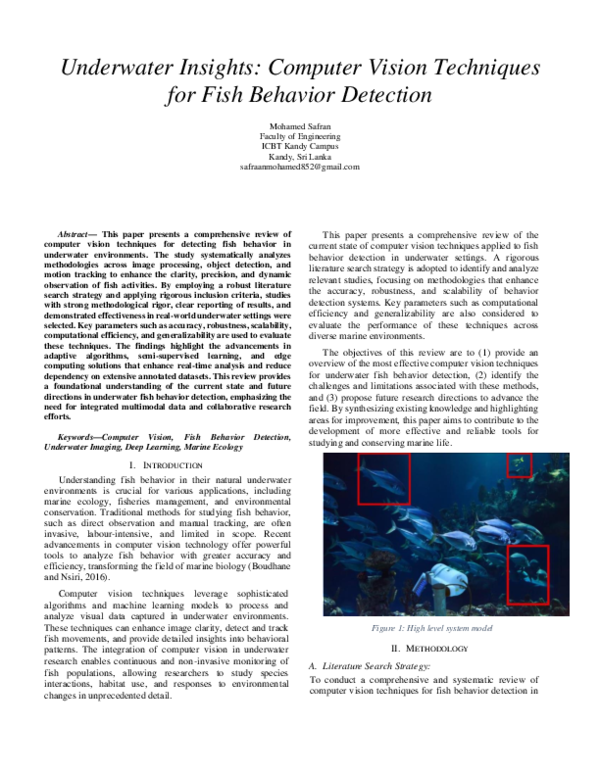 (PDF) Underwater Insights: Computer Vision Techniques for Fish Behavior Detection