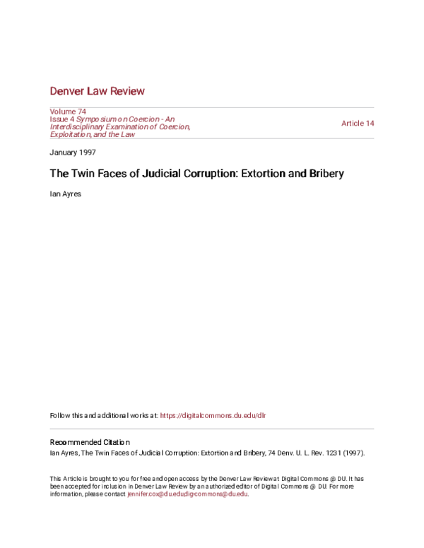 (PDF) Twin Faces of Judicial Corruption: Extortion and Bribery, The
