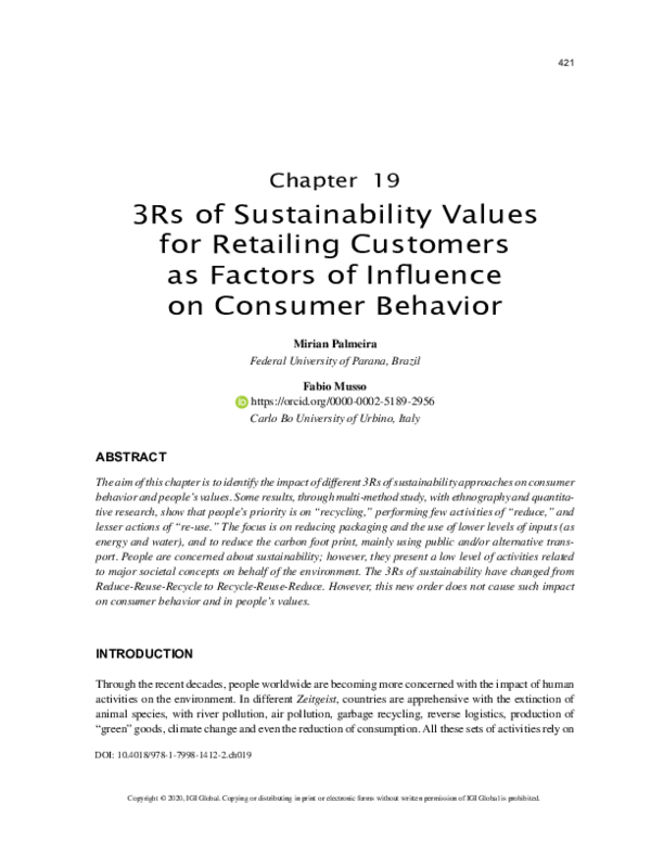 (PDF) 3Rs of Sustainability Values for Retailing Customers as Factors ...