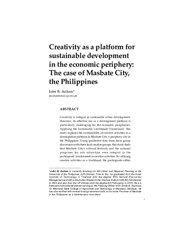 (PDF) Creativity as a platform for sustainable development in the economic periphery: The case ...