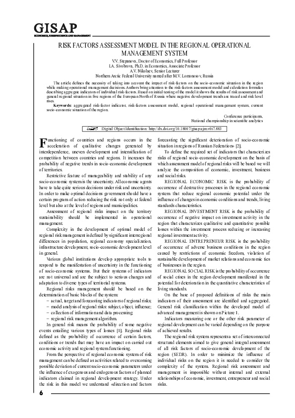 (PDF) Risk Factors Assessment Model in the Regional Operational ...